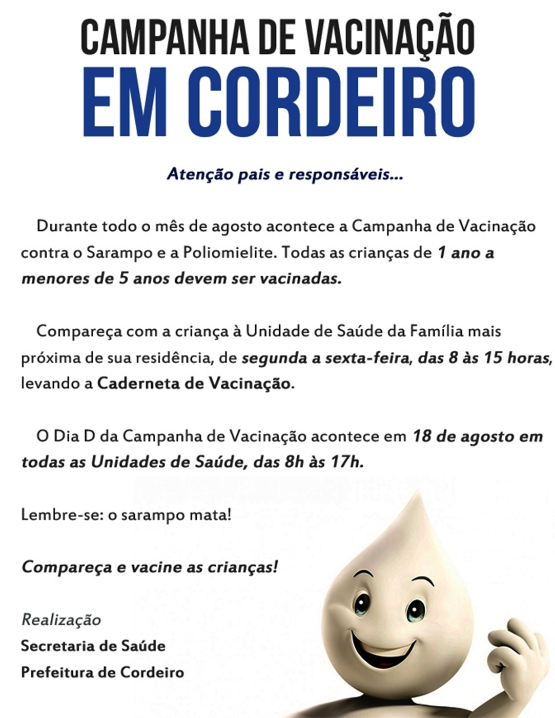 Campanha De Vacina Prefeitura Municipal De Cordeiro